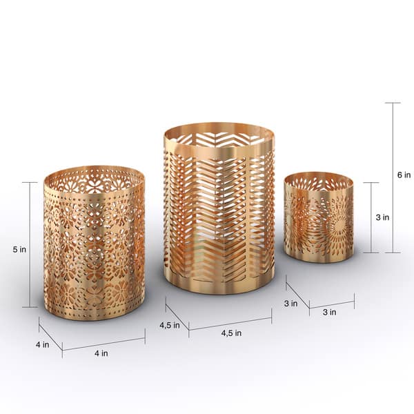 The Curated Nomad Sandra Rose Gold Filigree Hurricanes (Set of 3) - Bed ...