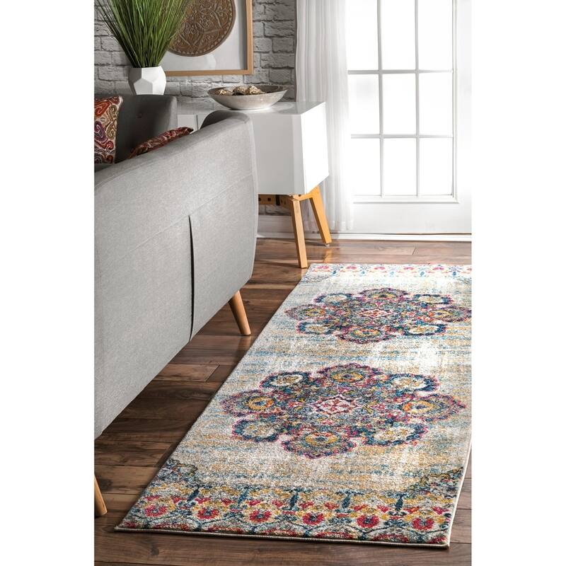 Nuloom Yellow Bohemian Tribal Floral Medallion Area Rug - Overstock ...