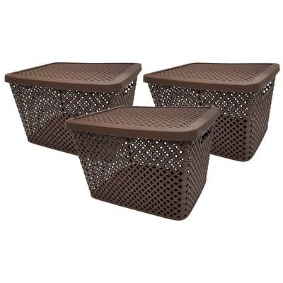 Big Baskets - 3 Pack w/Lids Brown - Overstock - 19401331
