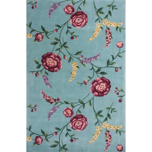 KAS Ruby Blue Floral Vines Hand-tufted Wool Rug - Bed Bath & Beyond ...