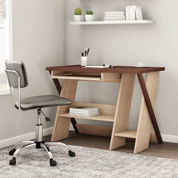 Carson Carrington Tornea Oak and Natural Finished Modern Writing Desk ...
