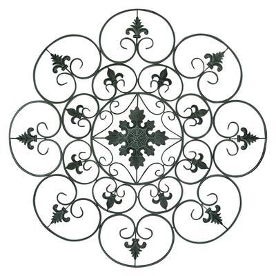 Three Hands Round Scroll Wall Decor With Fleur Di Lis in Gray Metal ...