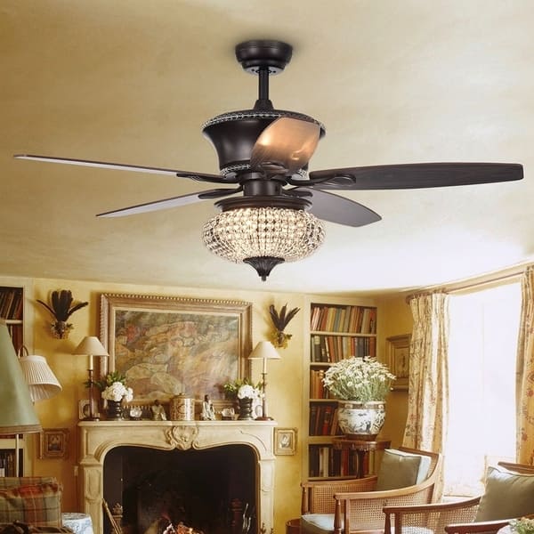 Vasilisa 52-Inch 5-Blade Ceiling Fan Crystal Shade Brown Finish (2 Color Option Blades) - Bed ...