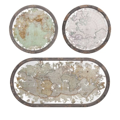 Classy Mirrored Map Wall Decor - Set of 3 - Multi-Color - Overstock ...