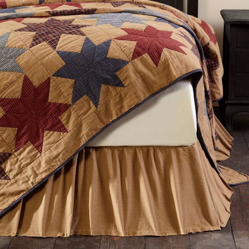 Tan Primitive Bedding VHC Kindred Star Bed Skirt Cotton Plaid Gathered ...