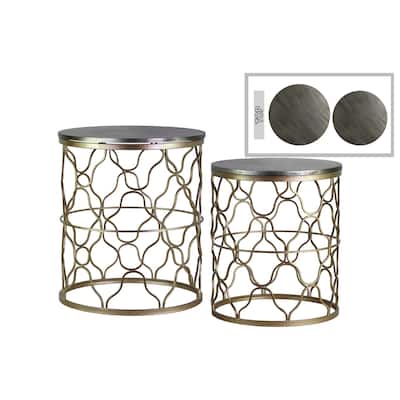UTC25866: Metal Round Nesting End Table with Wood Top and Lattic ...