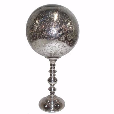 Dazzling Glass Sphere on Stand, Silver - Overstock - 19530956