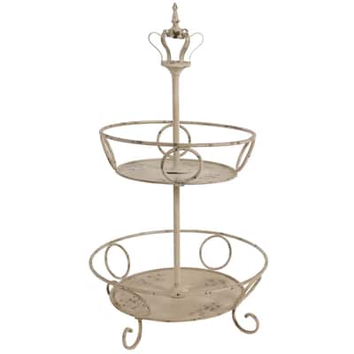 2-Tier Metal Basket Tray, Cream - Overstock - 19530993