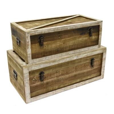 Three Hands Set Of Two Wood Trunks - Overstock - 19531997
