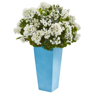 Geranium Artificial Plant in Turquoise Planter UV Resistant (Indoor ...