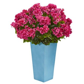 Geranium Artificial Plant in Turquoise Planter UV Resistant (Indoor ...