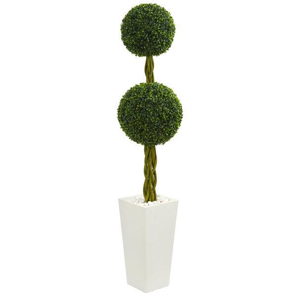 Nearly Natural 5-foot Boxwood Topiary Artificial Tree in White Tower ...