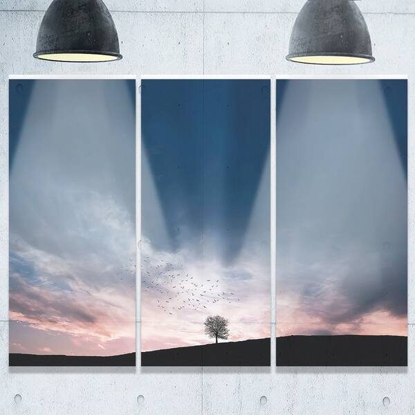 Flock of Birds and Lonely Tree - Extra Large Glossy Metal Wall Art ...