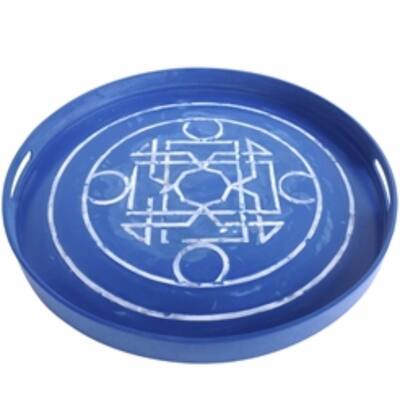 Modish Round Lacquered Serving Tray, Blue - Overstock - 19538638