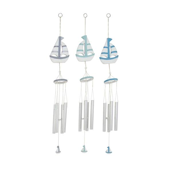 Set of 3 Coastal Aluminum and Wood Sailboat Wind Chimes - Bed Bath ...