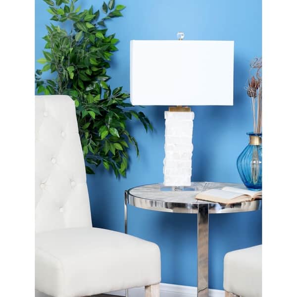 Modern White Marble Brick Table Lamp with Rectangular Linen Shade ...