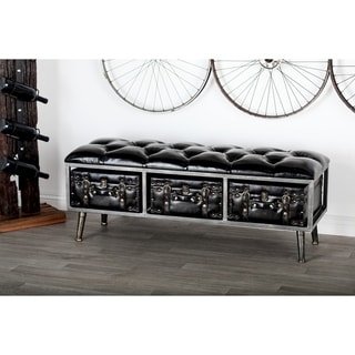 Black Wood Storage Bench with Tufted Faux Leather - Bed Bath & Beyond ...