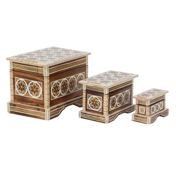 Traditional Wood Star Batik Design Decorative Boxes with Lid (Set of 3 ...