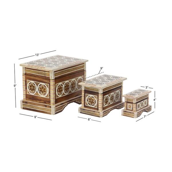 Traditional Wood Star Batik Design Decorative Boxes with Lid (Set of 3 ...