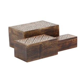 Set of 3 Rustic Carved Ornate Mango Wood Storage Boxes - Bed Bath ...