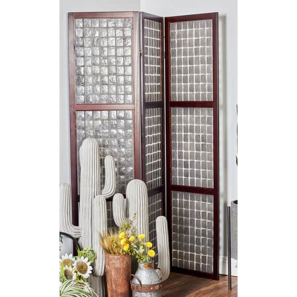 Farmhouse 71 Inch Wood and Capiz 3-Section Panel Screen by Studio 350 ...