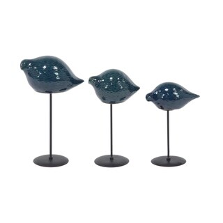 The Gray Barn Jartop Modern Ceramic Blue Birds with Metal Stands (Set ...