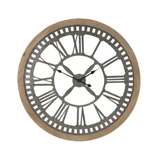 36 inch Contemporary Round Wood and Metal Analog Wall Clock - Bed Bath ...