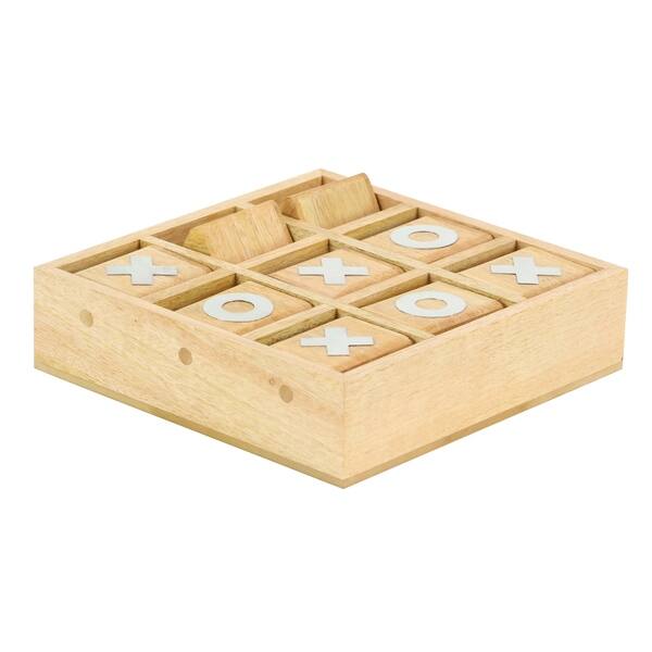 3 X 10 inch Rustic Mango Wood and Aluminum Tic Tac Toe Decorative Box ...