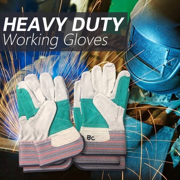 12 Pairs Heavy Duty Leather Work Gloves with Safety Cuff and Thumb - Bed Bath & Beyond - 19573332