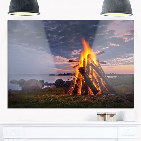 Bonfire on Beach in Summer Night - Landscape Glossy Metal Wall Art ...