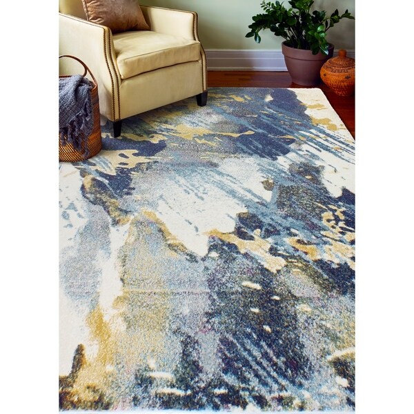Luxury Area Rug in Beige and Gray with Gold Abstract Design - 47.5 ...