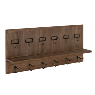 Kate and Laurel Farmhouse Key Rack and Shelf with 12 Hooks Wall Plaque ...