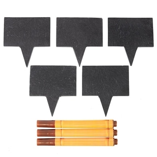 Bambusi Natural Black Slate Cheese Markers Set of 5 w/ 3 Chalk Markers ...