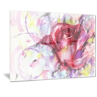 Designart 'Red Rose Illustration' Digital Art Floral Metal Wall Art ...