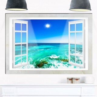 Open Window to Wavy Ocean - Extra Large Seashore Glossy Metal Wall Art ...