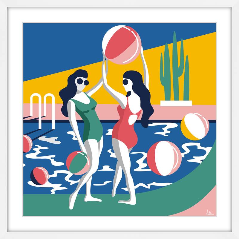 'Pool Side Attraction' Framed Painting Print - Multi-Color - Overstock ...