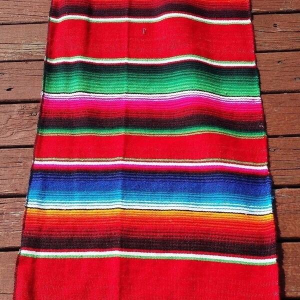 Mexican Serape Table Runner 72 Lightweight Saltillo Sarape Red - Bed ...