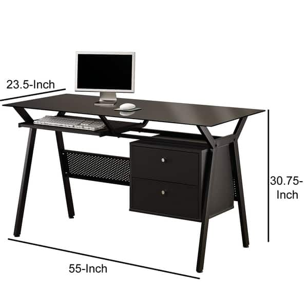 Modish Metal Computer Desk with Two Storage Drawers, Black - Bed Bath ...