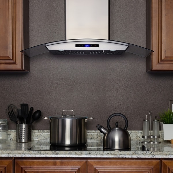 AKDY RH0288 30" Stainless Steel Wall Mount Range Hood with Tempered ...