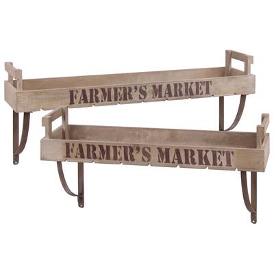 UTC31522: Wood Rectangular Shelf with "Farmer's Market" Label and Metal ...