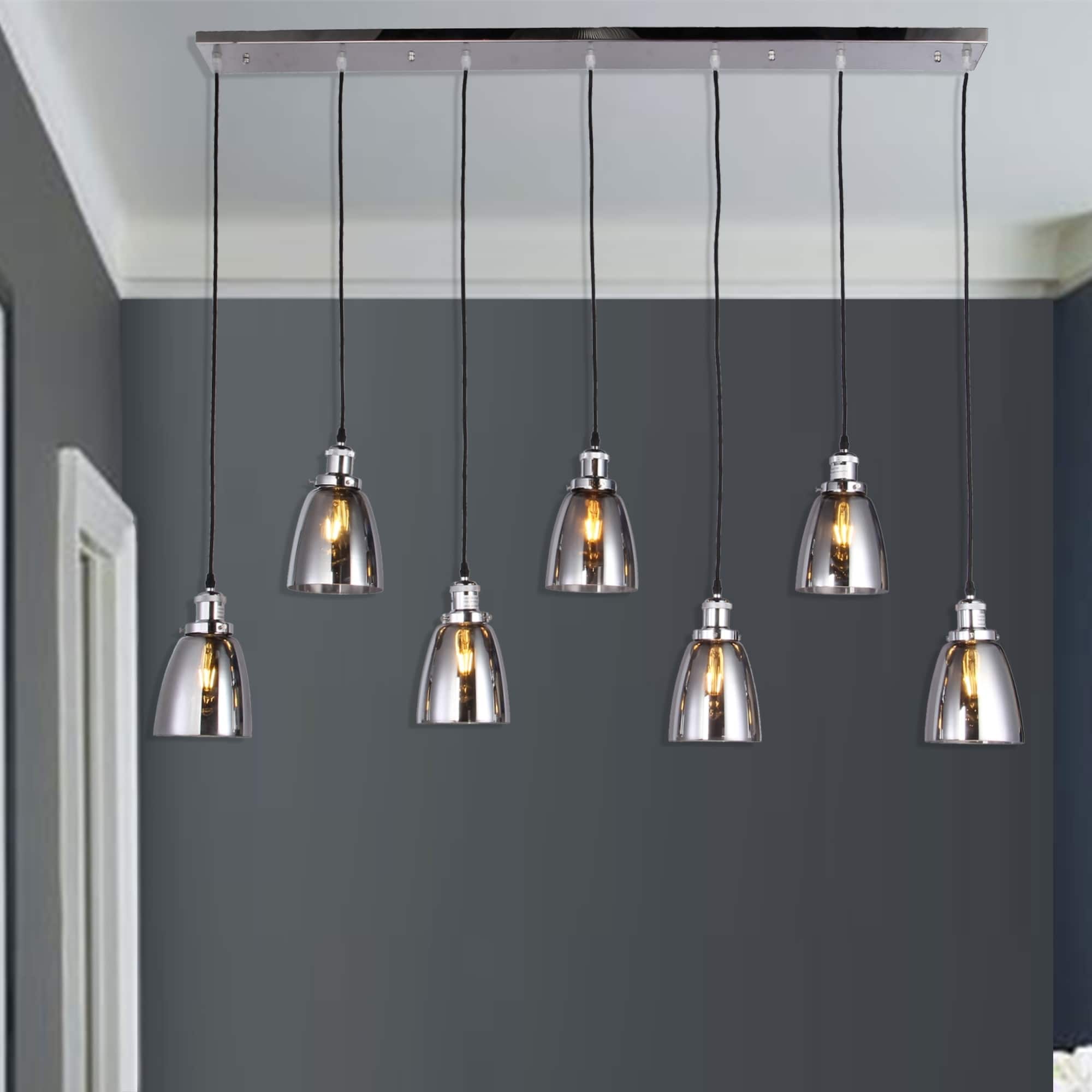 Breffa Chrome 7-light Linear Chandelier Smoked Glass Shade includes ...