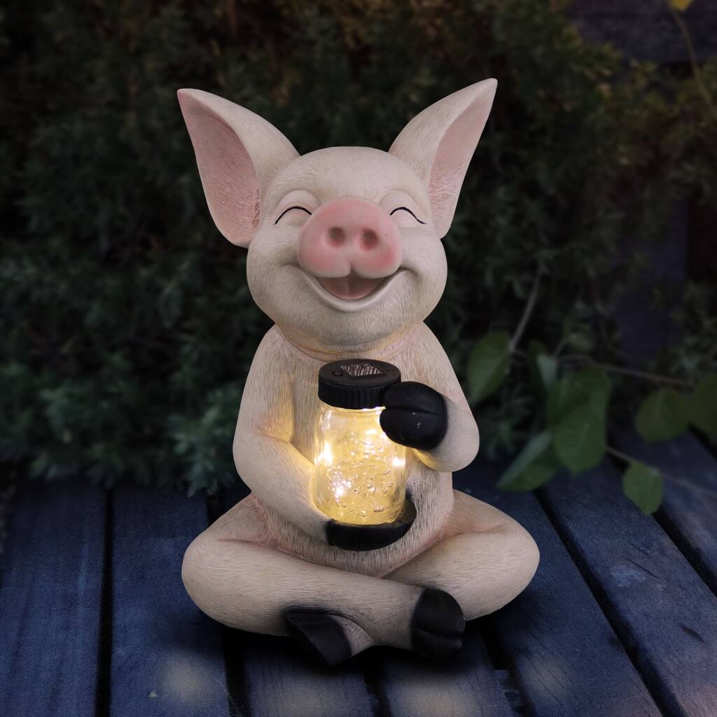 19" Solar Pig with Firefly Jar - Overstock - 19994706