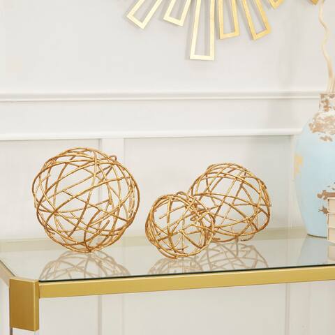 Metal Golden Twig Decorative Spheres, 3-Piece Set - Overstock - 20006905