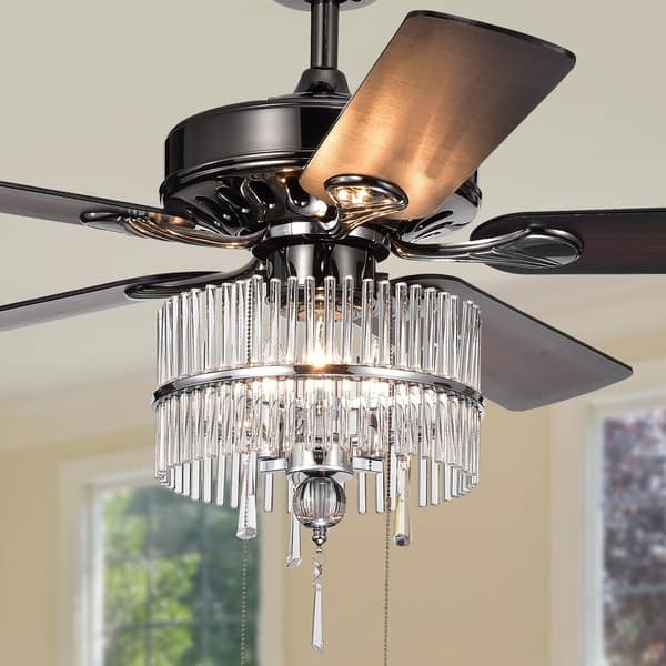 Bilhah 3-light Crystal 5-blade 52-inch Pear Black Ceiling Fan - Bed ...