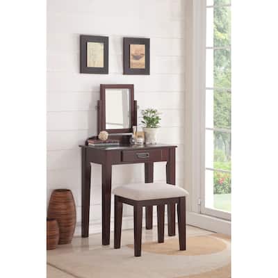 Wooden Vanity Set With Rotating Mirror and Stool, Espresso Brown ...