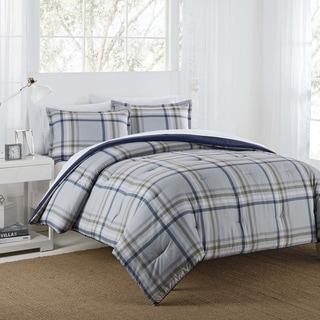 IZOD Connor Grey/Navy Reversible Comforter Set with Shams - Bed Bath ...