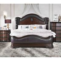 Hols Traditional Cherry Solid Wood Wingback Panel Bed with Padded Faux ...