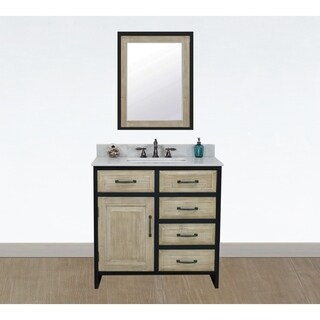 36"Rustic Solid Fir Single Sink Iron Frame Vanity with Marble Top-No ...