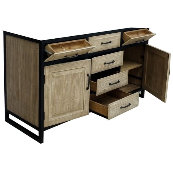 60"Rustic Solid Fir Double Sink Iron Frame Vanity in Driftwood Finish ...