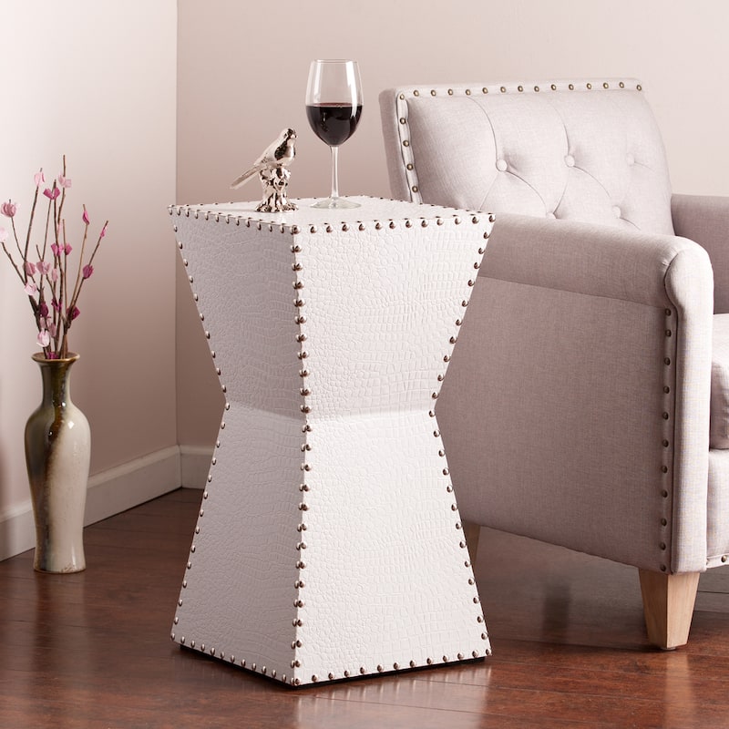 Copper Grove Hightower White Faux Leather Accent Table - Overstock ...